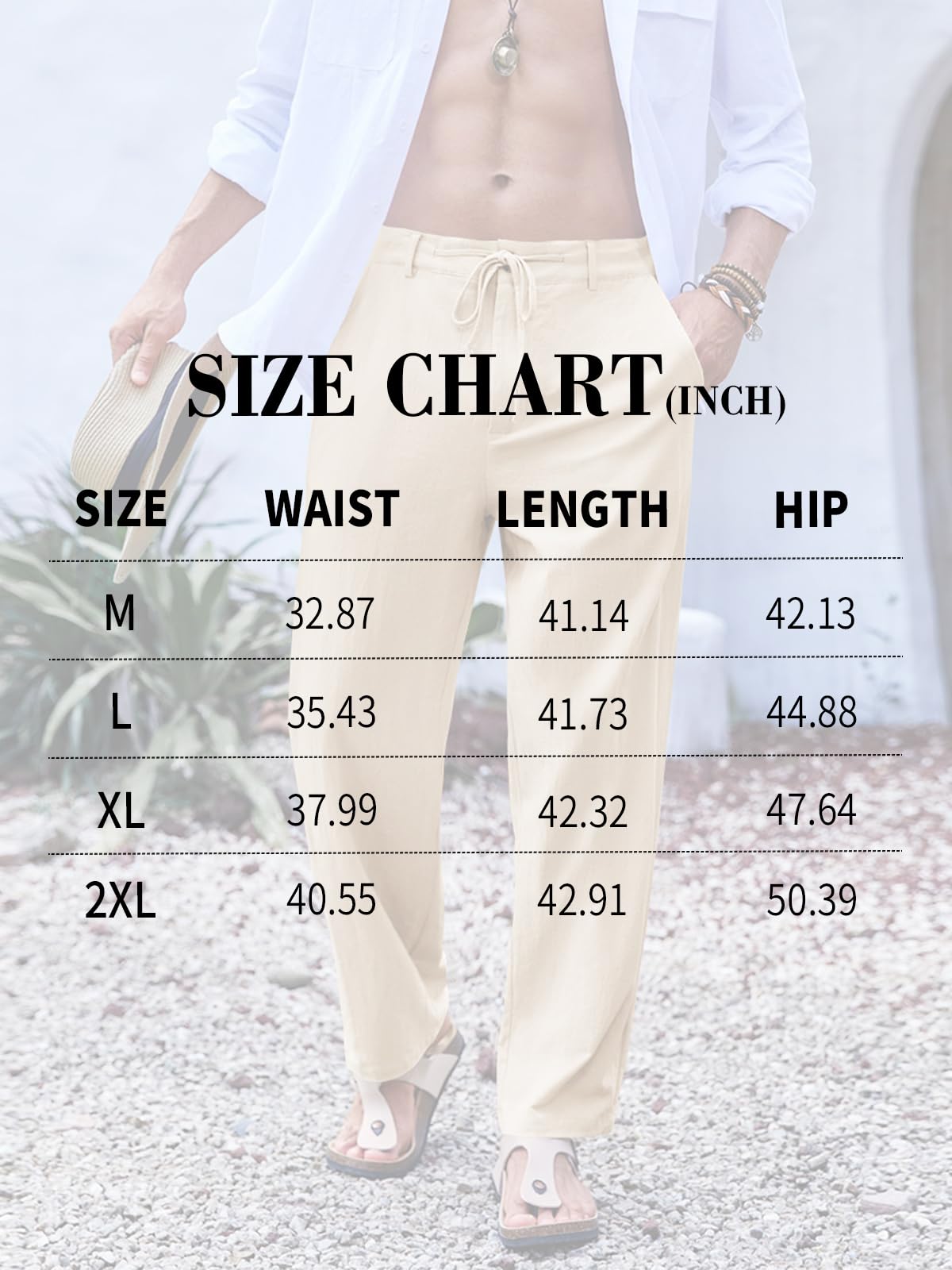 PASLTER Mens Cotton Pants Drawstring Casual Jogger Yoga Beach Pant Elastic Waist Slim Fit Trousers for Men White