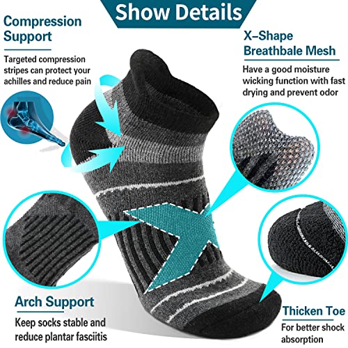 Merino Wool Ankle Hiking Socks Compression Warm Winter Thermal Thick Cushion No Show Running Moisture Wicking Socks Gifts Stocking Stuffers for Men Women 6 Pairs(Black,L)