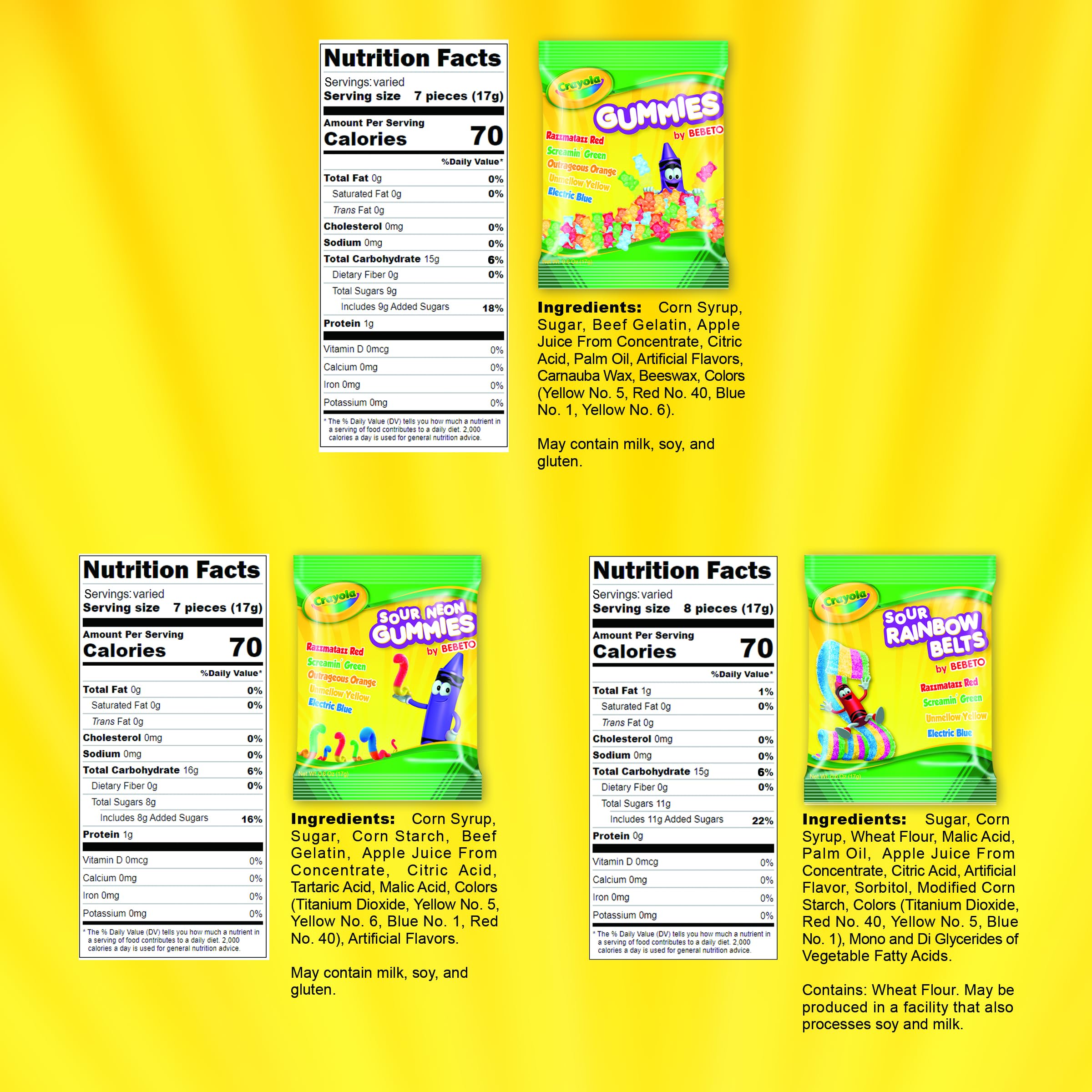 Crayola Assorted Gummy Variety Pack, Back to School & Halloween Treat - Candies with Real Fruit Juice - Sweet & Sour Candy Mix - Individually Wrapped 22 Bags (13.2 oz) by Kervan