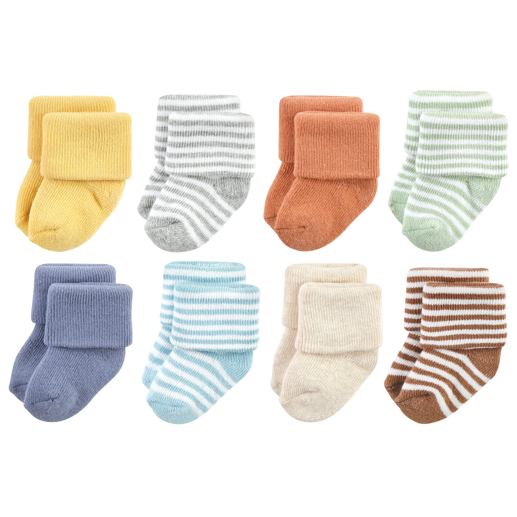 Hudson Baby Unisex Baby Cotton Rich Newborn and Terry Socks, Soft Earth Tone Stripes, 6-12 Months