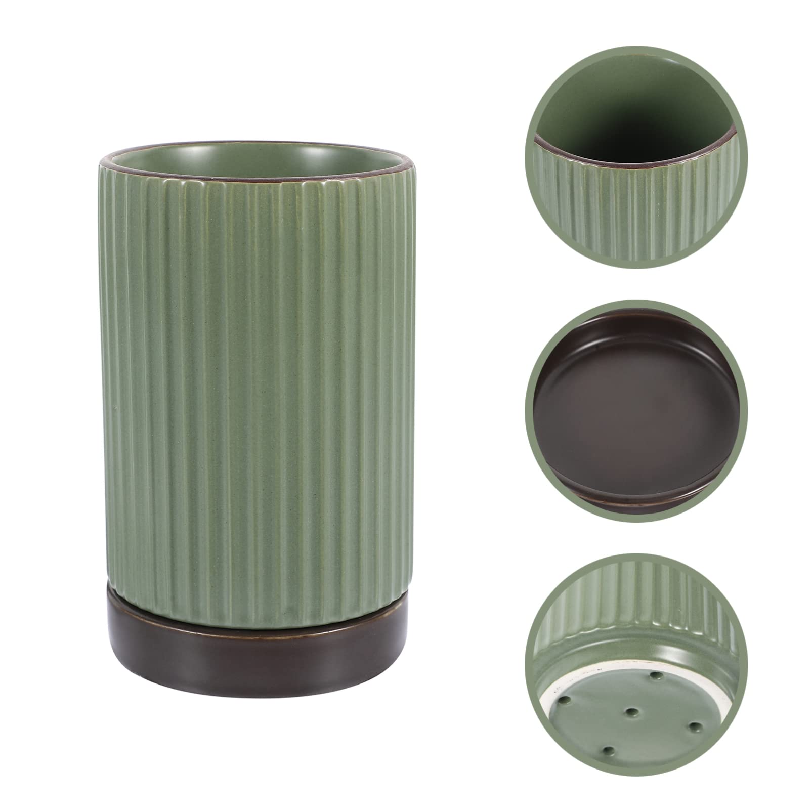 PAREKS Sunflower Decor Kitchen Chopsticks Holder Basket Ceramic Utensil Drying Rack Draining Cutlery Spoons Cage Tableware Organizer Caddy Spoon Forks Box Green Utensil Holder/1032