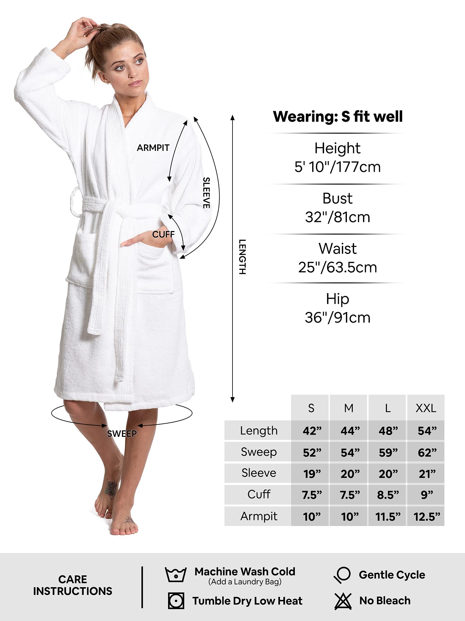 Turkuoise Soft & Absorbent Towel Robe, 100% Cotton Turkish Terry Cloth Kimono Bathrobes for Women Large