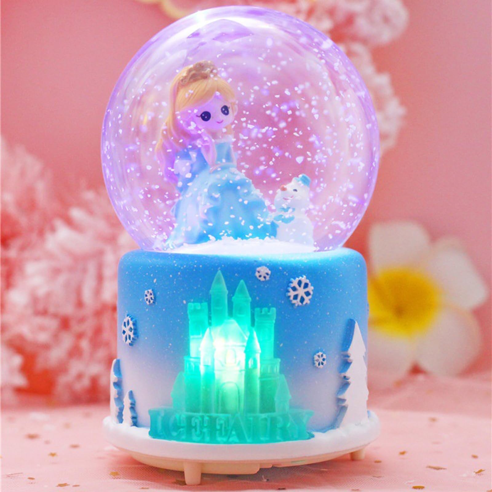 Snow Globe for Girls,80MM Music Box with LED Lights&Automatic Snowfall,Princess Toys Gifts for Kids Women Birthday Christmas Valentine,Decorations for Living Room Bedroom Coutertop(Sit Pose)