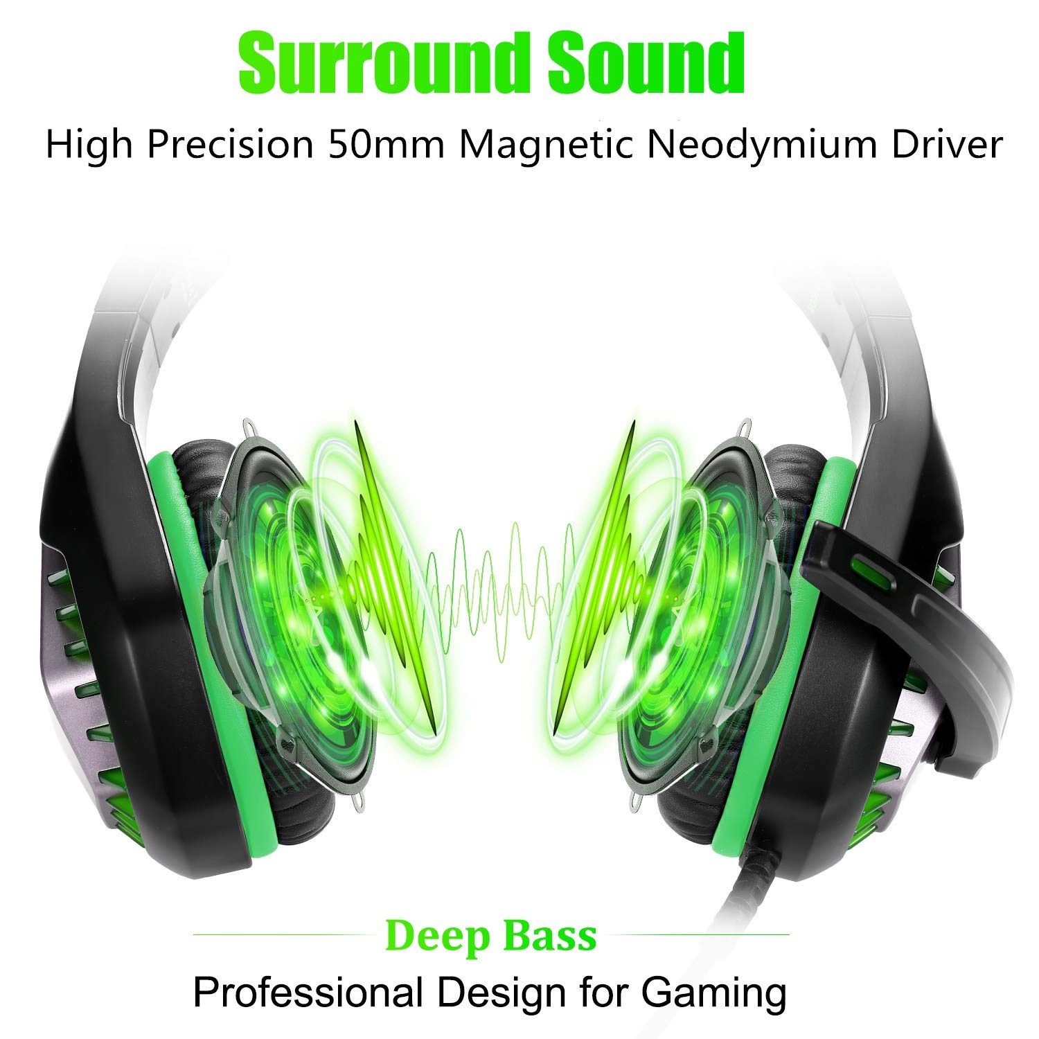 Gaming Headset for PS4, Xbox One, PC, PS5, Laptop, Mac, for Nintendo Switch, 3.5MM Noise Cancelling Over Ear Headphones with Mic, Bass Surround, Soft Memory Earmuffs Green