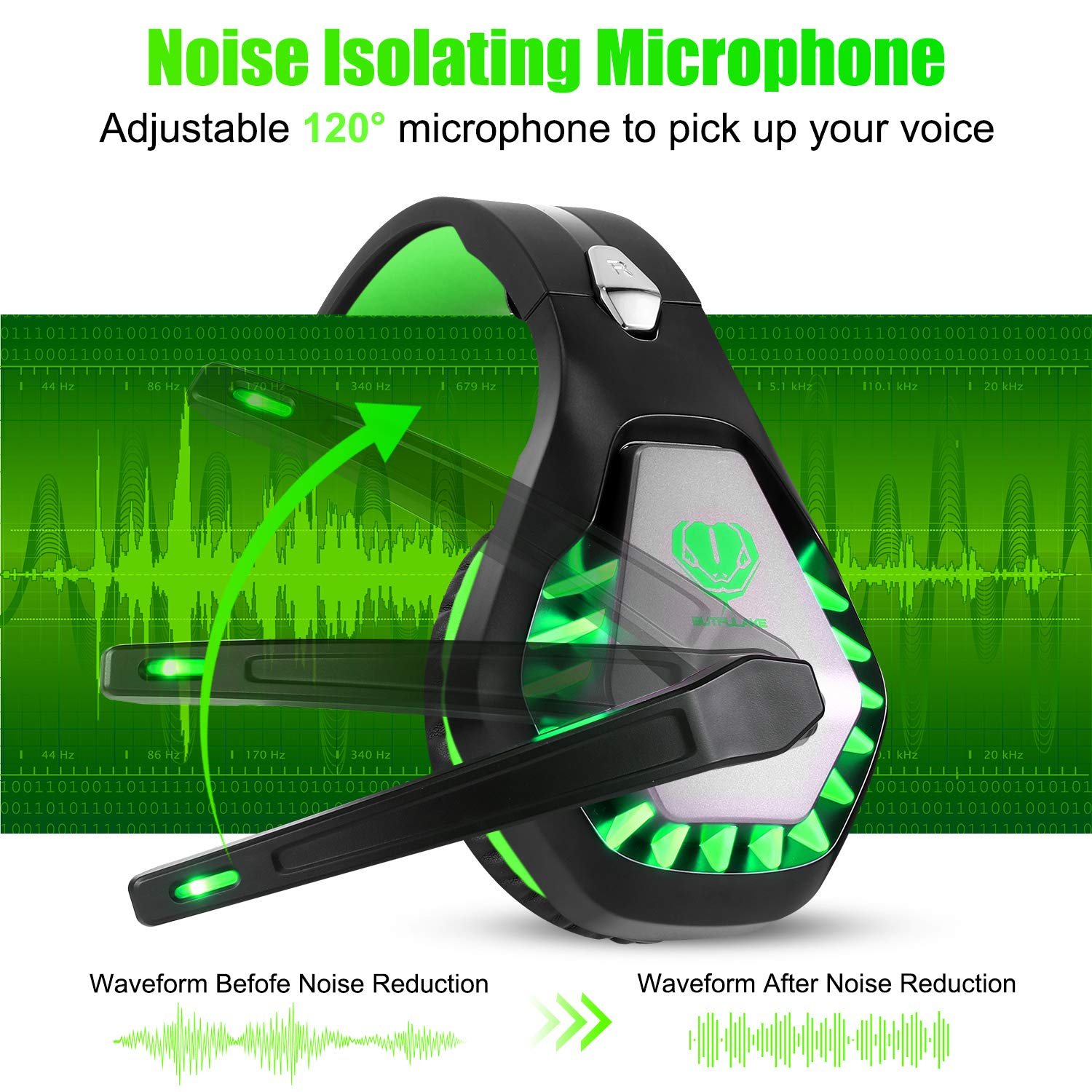 Gaming Headset for PS4, Xbox One, PC, PS5, Laptop, Mac, for Nintendo Switch, 3.5MM Noise Cancelling Over Ear Headphones with Mic, Bass Surround, Soft Memory Earmuffs Green