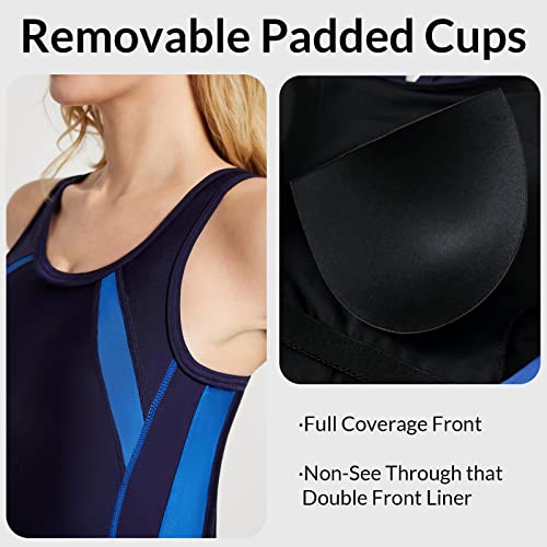 BALEAF Women's Athletic One Piece Swimsuits Lap Swimming Racerback Bathing Suit Competitive Training Swimwear Dark Blue 40
