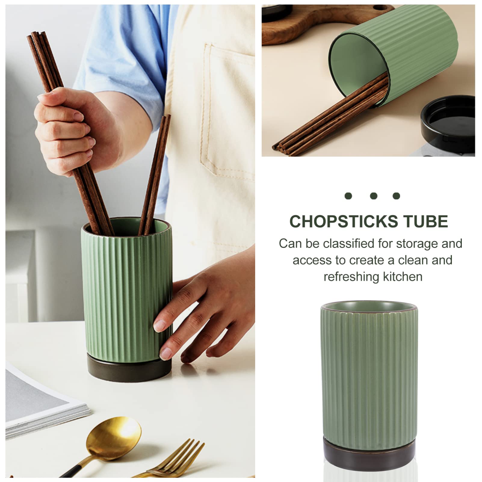 PAREKS Sunflower Decor Kitchen Chopsticks Holder Basket Ceramic Utensil Drying Rack Draining Cutlery Spoons Cage Tableware Organizer Caddy Spoon Forks Box Green Utensil Holder/1032