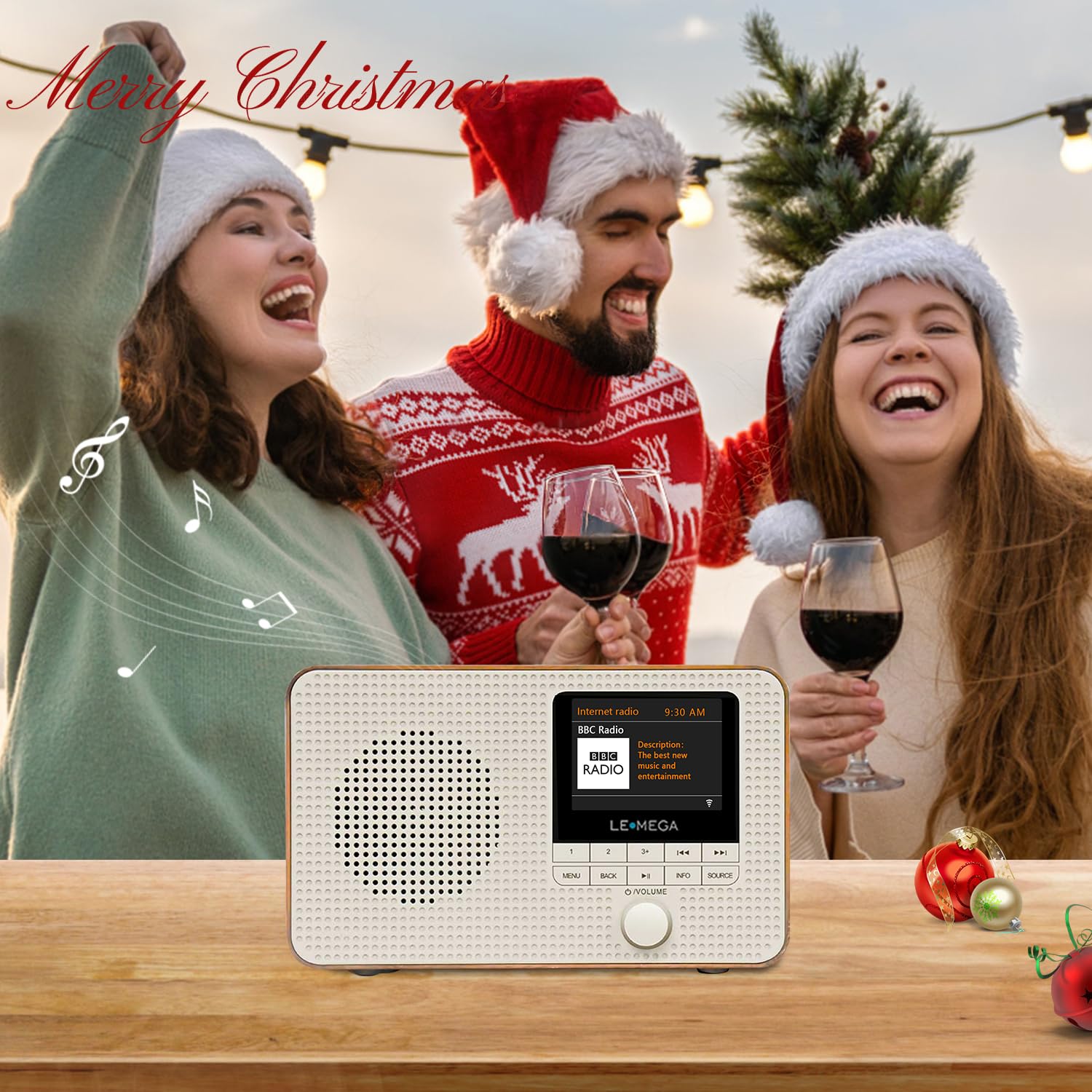 LEMEGA IR1 Portable WiFi Internet Radio,FM Digital Radio,Bluetooth Speaker,Dual Alarms Clock,Sleep Snooze Timer,40 Presets, Headphone-Output,Colour Display,Batteries or Mains Powered โ Walnut Finish