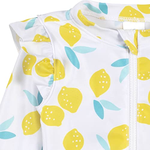 Gerber Girls' Toddler Long Sleeve One Piece Rashguard Swimsuit, White Yellow Lemons, 3T US