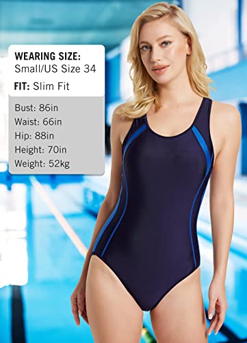 BALEAF Women's Athletic One Piece Swimsuits Lap Swimming Racerback Bathing Suit Competitive Training Swimwear Dark Blue 40