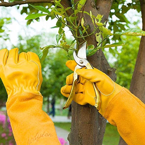Acdyion Gardening Gloves for Women/Men Rose Pruning Thorn & Cut Proof Long Forearm Protection Gauntlet, Durable Thick Cowhide Leather Work Garden Gloves