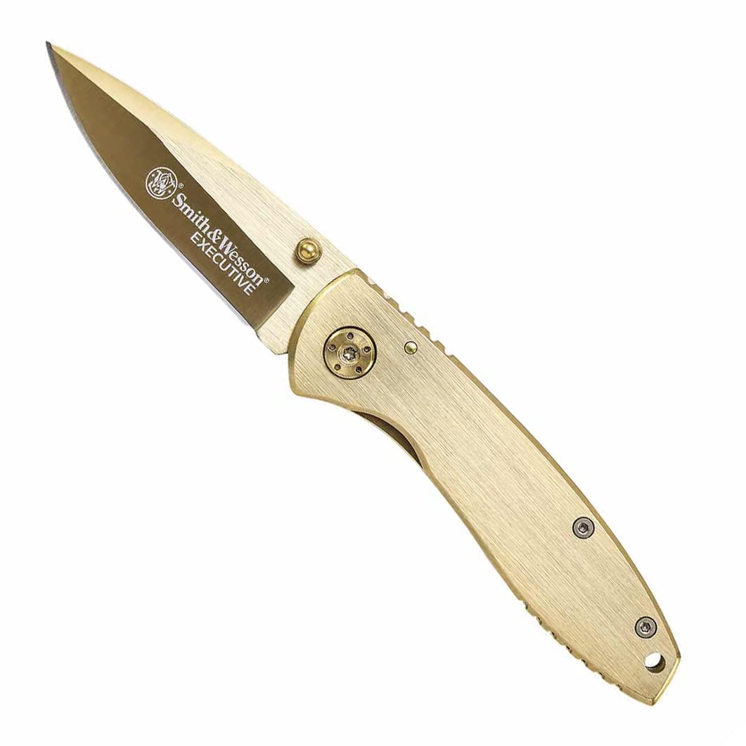Smith & Wesson Executive CK110GL 6.8in High Carbon S.S. Folding Knife with 2.8in Drop Point Blade and Aluminum Handle for Outdoor, Tactical, Survival and EDC