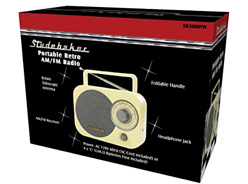 Studebaker Mellow Yellow Vintage Home Portable Retro AM/FM Radio with Headphone Jack - (Limited Edition)