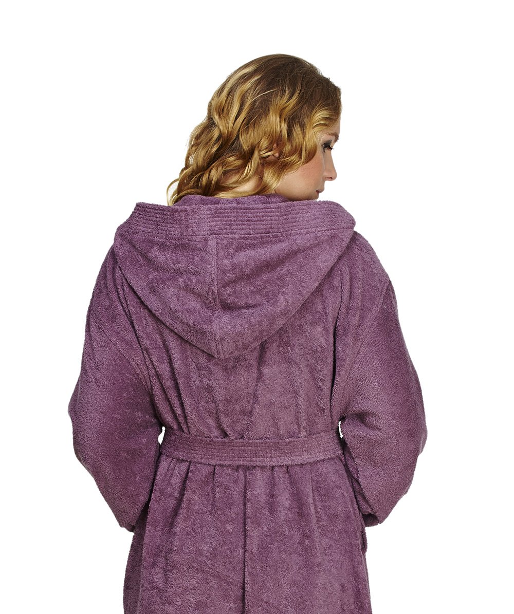 Arus Womens Pacific Long Style Full Length Robe Hooded Turkish Cotton Plum X-Large