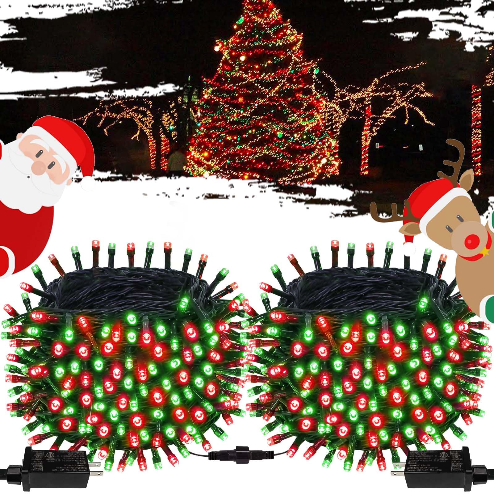 Connectable Red and Green Christmas String Lights, 2Pack 164FT 400LED Christmas Lights for Outdoor Indoor, Plug In Christmas Tree Lights with 8 Modes, String Lights for Christmas Decorations Holiday