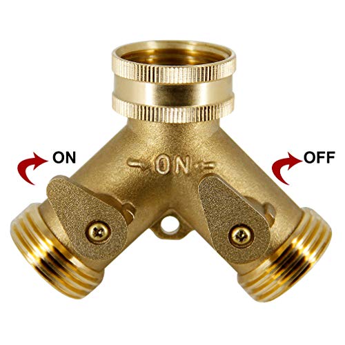 ATDAWN 2 Way Brass Hose Splitter, 3/4" Brass Hose Connectors, Y Connector Garden Hose Adapter, 2 Pack