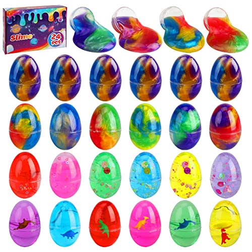 Galaxy Slime, 24 Pack Slime Eggs Kit for Kids Boys Girls Stress Relief Toys Party Favors for Kids 4-8 Slime Easter Egg Goodie Bag Easter Basket Stuffers Christmas Stocking Valentines Birthday Gifts