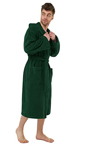 Spa & Resort Heavy 2.5 Pound Hooded Bathrobe. 48.5 Inch Length. Cotton (Hunter Green)