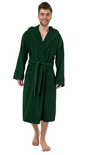 Spa & Resort Heavy 2.5 Pound Hooded Bathrobe. 48.5 Inch Length. Cotton (Hunter Green)