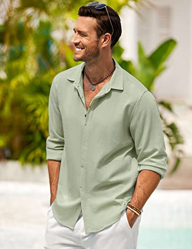 COOFANDY Men's Wrinkle Free Shirts Solid Wedding Shirts Long Sleeve Shirt Button Up Casual Relaxed-Fit Shirts Light Green