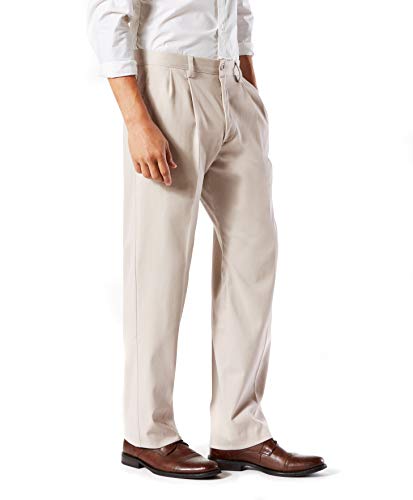 Dockers Men's Classic Fit Easy Khaki Pants-Pleated (Standard and Big & Tall), Cloud, 36W x 34L