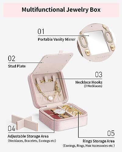 Vlando Travel Jewelry Case, Small Personalized Case, L Initial, Jewelry Organizer, Birthday Gift for Women Mom Grandma, Pink
