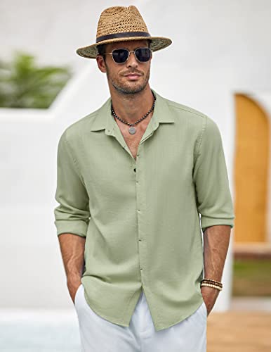 COOFANDY Men's Wrinkle Free Shirts Solid Wedding Shirts Long Sleeve Shirt Button Up Casual Relaxed-Fit Shirts Light Green