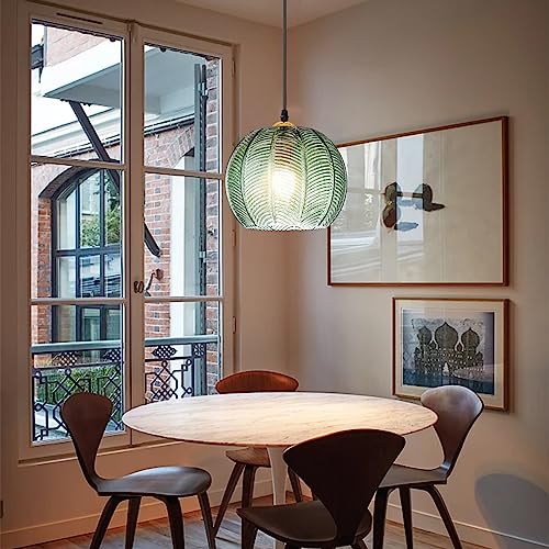 HDXZTQ Modern Pendant Light Kitchen Island 9.8in Glass Pendant Light Kitchen Pendant Lights Single Pendant Lights Pumpkin Design Small Pendant Light Adjustable, Green Pendant Light Fixture