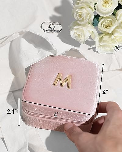 Vlando Travel Jewelry Case, Small Personalized Case, L Initial, Jewelry Organizer, Birthday Gift for Women Mom Grandma, Pink
