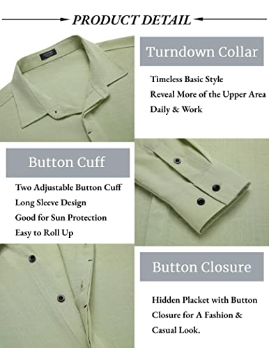 COOFANDY Men's Wrinkle Free Shirts Solid Wedding Shirts Long Sleeve Shirt Button Up Casual Relaxed-Fit Shirts Light Green
