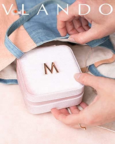 Vlando Travel Jewelry Case, Small Personalized Case, L Initial, Jewelry Organizer, Birthday Gift for Women Mom Grandma, Pink