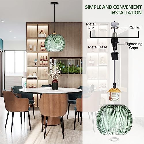 HDXZTQ Modern Pendant Light Kitchen Island 9.8in Glass Pendant Light Kitchen Pendant Lights Single Pendant Lights Pumpkin Design Small Pendant Light Adjustable, Green Pendant Light Fixture