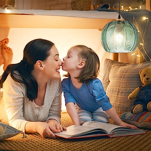 HDXZTQ Modern Pendant Light Kitchen Island 9.8in Glass Pendant Light Kitchen Pendant Lights Single Pendant Lights Pumpkin Design Small Pendant Light Adjustable, Green Pendant Light Fixture