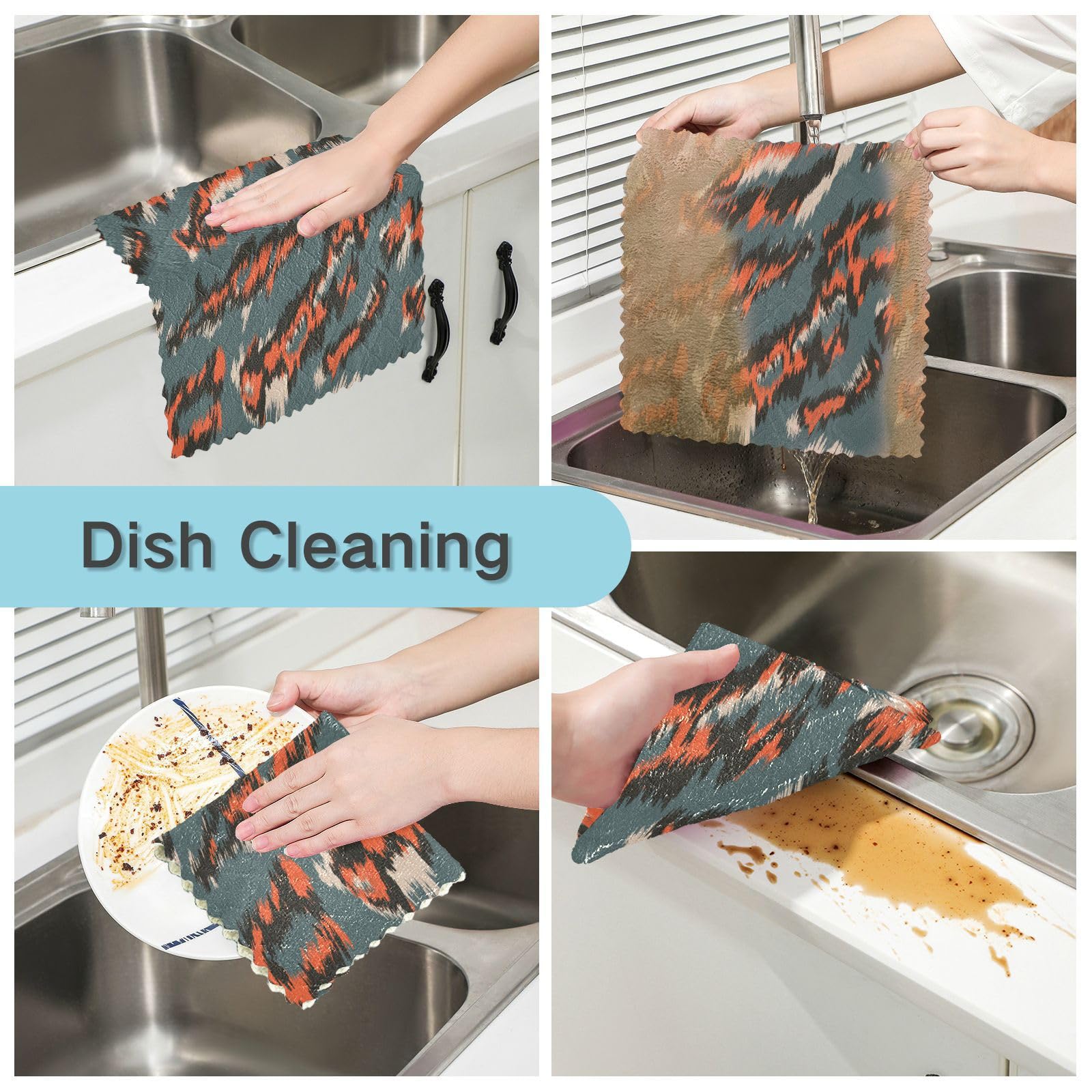 FRODOTGV Leopard Pattern Textile Design Dish Clothes for Washing Dishes Bathroom Fall Tea Towels Kitchen Terry Dish Towels for Kitchen Kitchen Hand Towels Cute