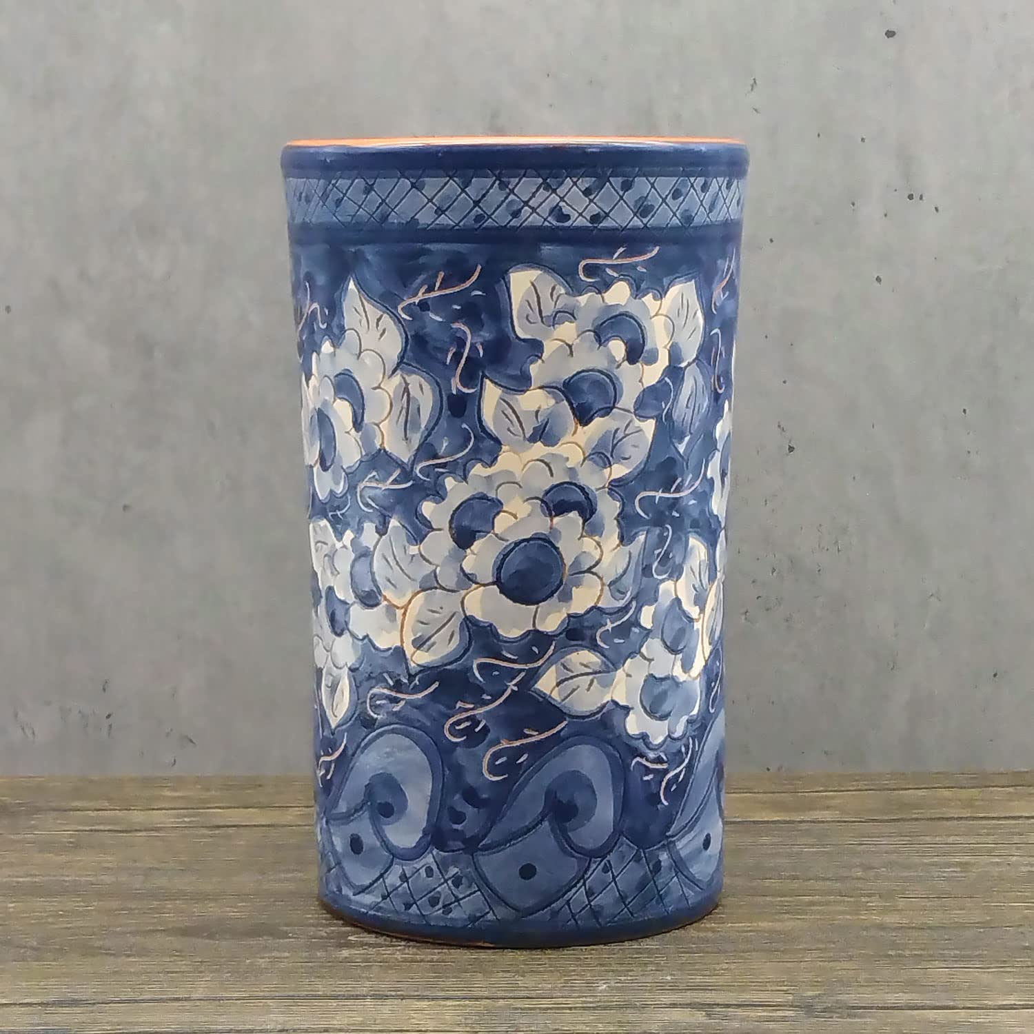 Hand Painted Portuguese Pottery Blue and White Kitchen Utensil Holder Blue White 255-355-455-BW Blue and White Ceramic Utensil Holder