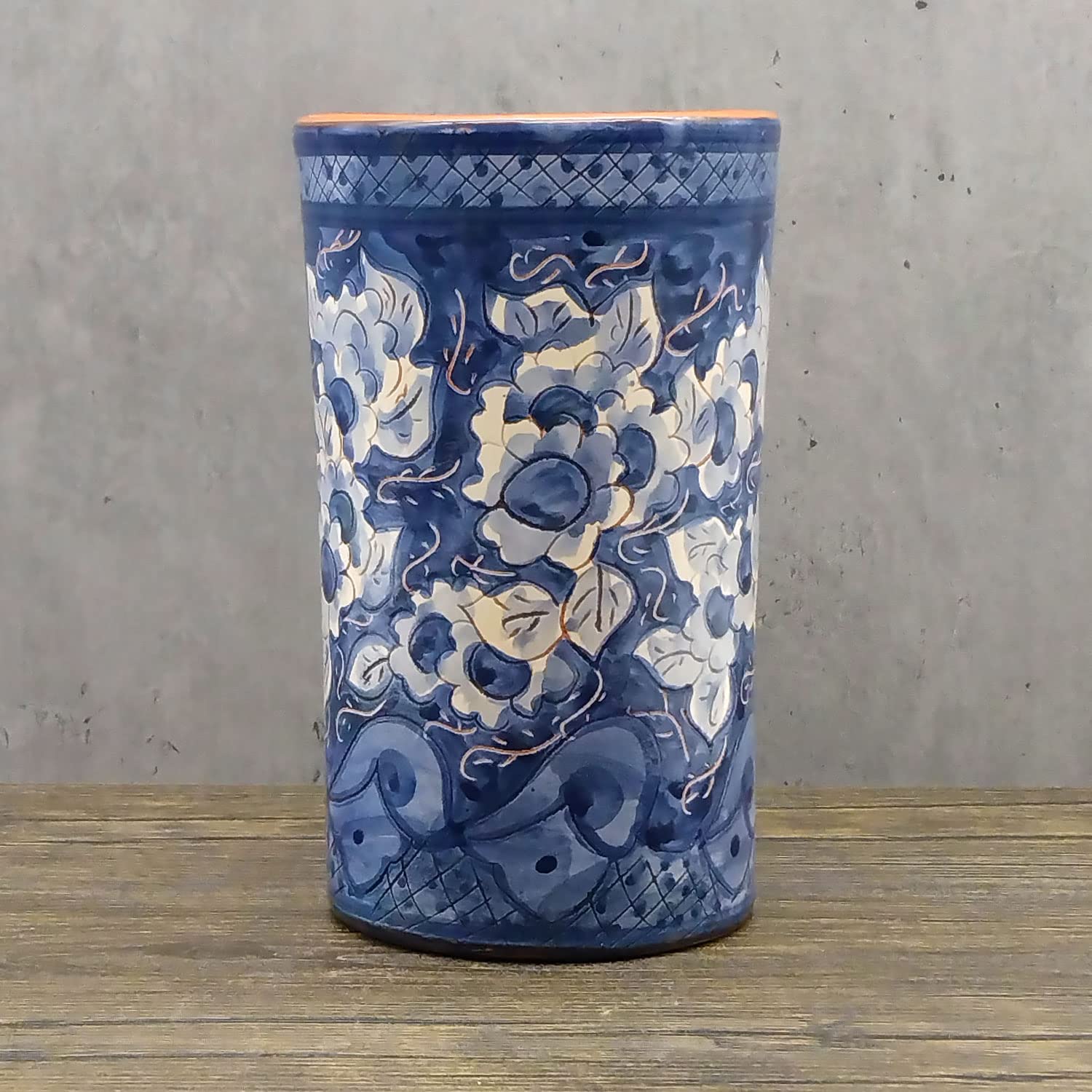 Hand Painted Portuguese Pottery Blue and White Kitchen Utensil Holder Blue White 255-355-455-BW Blue and White Ceramic Utensil Holder