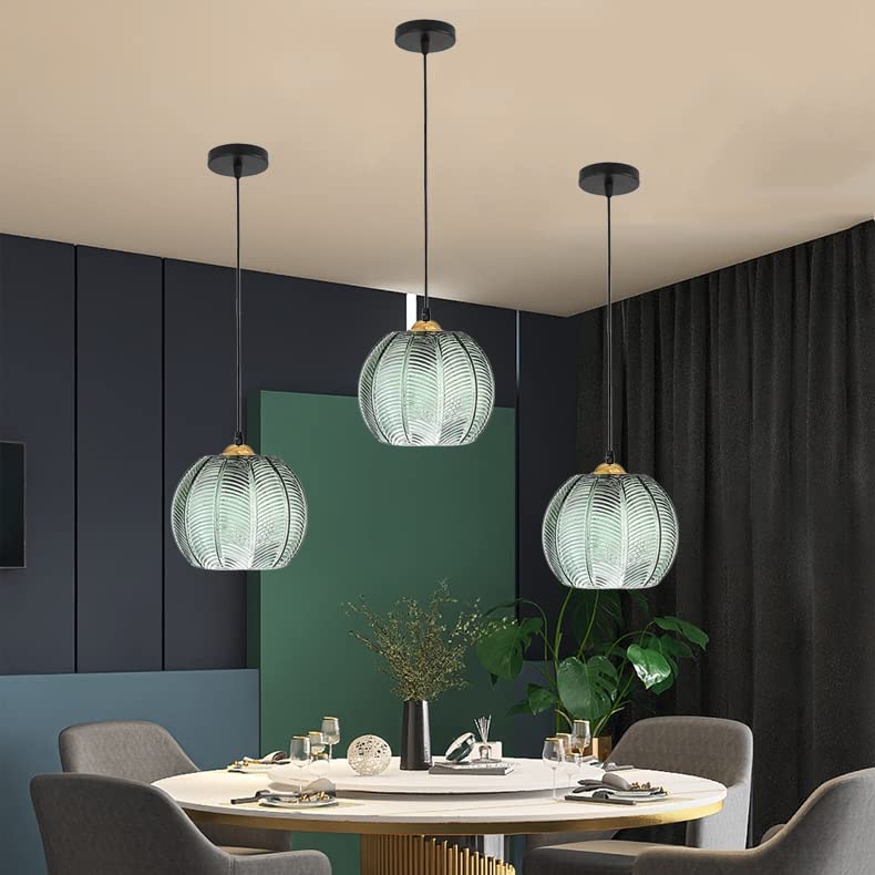 HDXZTQ Modern Pendant Light Kitchen Island 9.8in Glass Pendant Light Kitchen Pendant Lights Single Pendant Lights Pumpkin Design Small Pendant Light Adjustable, Green Pendant Light Fixture