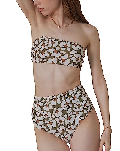 Fine Bay Printed Designer Bandeau Bikini Top with Removeable Strap Made of Sustainable Fabric (as1, Alpha, m, Regular, Regular, Green)