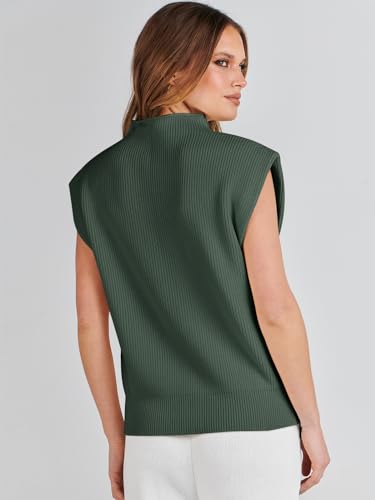 ANRABESS Women's Mock Neck Sleeveless Sweater Vest Casual Cap Sleeve Knit Pullover Tank Tops 2025 Spring Summer Clothes Green-S