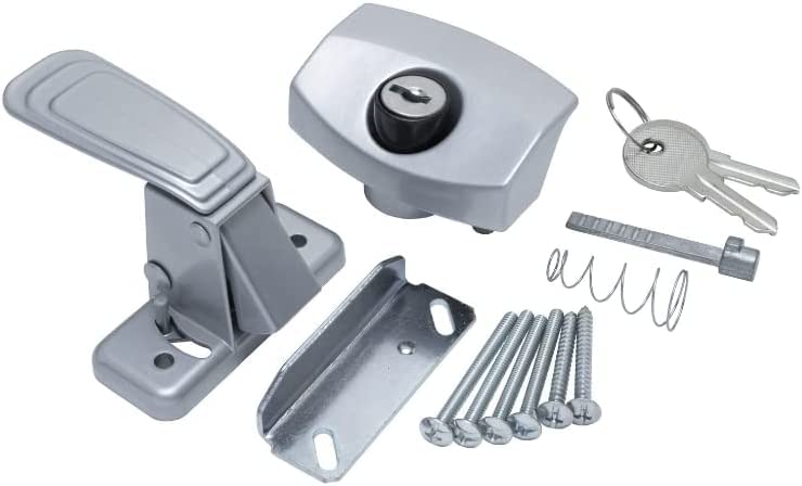 QAYAUX Camper Locking Entry Door Handle. Silver Lock Latch Pop Up RV Trailer New OEM Parts