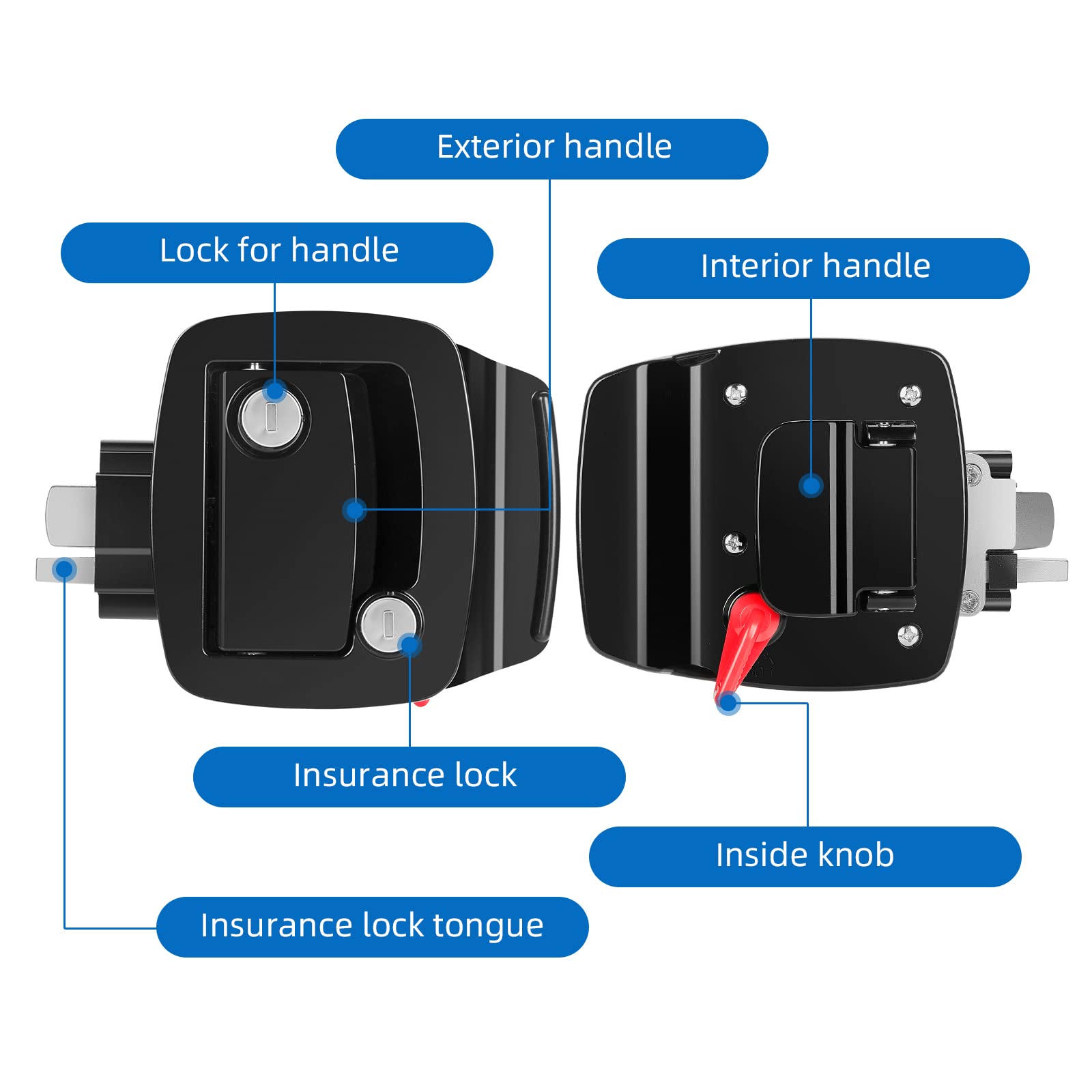 BEBOBLY RV Locks for Travel Trailers, RV Entry Door Lock with Paddle Deadbolt, 100% Zinc Alloy Metal Camper Door Latch Replacement Kit, with 4 RV Keys for Camper Cargo Hauler