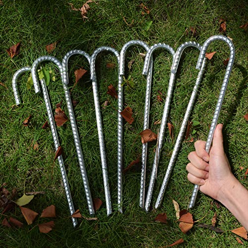 AAGUT 8 Pack Galvanized Rebar Tent Stakes J Hook 12 Inch, Chain Link Fence Stakes Canopy Yard Landscape Garden Staples, Heavy Duty Metal Steel Ground Anchors