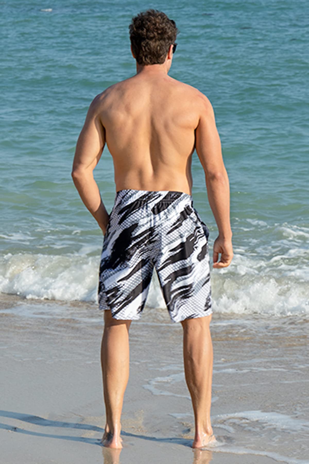 Goodstoworld Mens Swimming Trunks Compression Liner Swimwear Swim Board Shorts 9 Inch Inseam Beach Bathing Suits Black White Graffiti