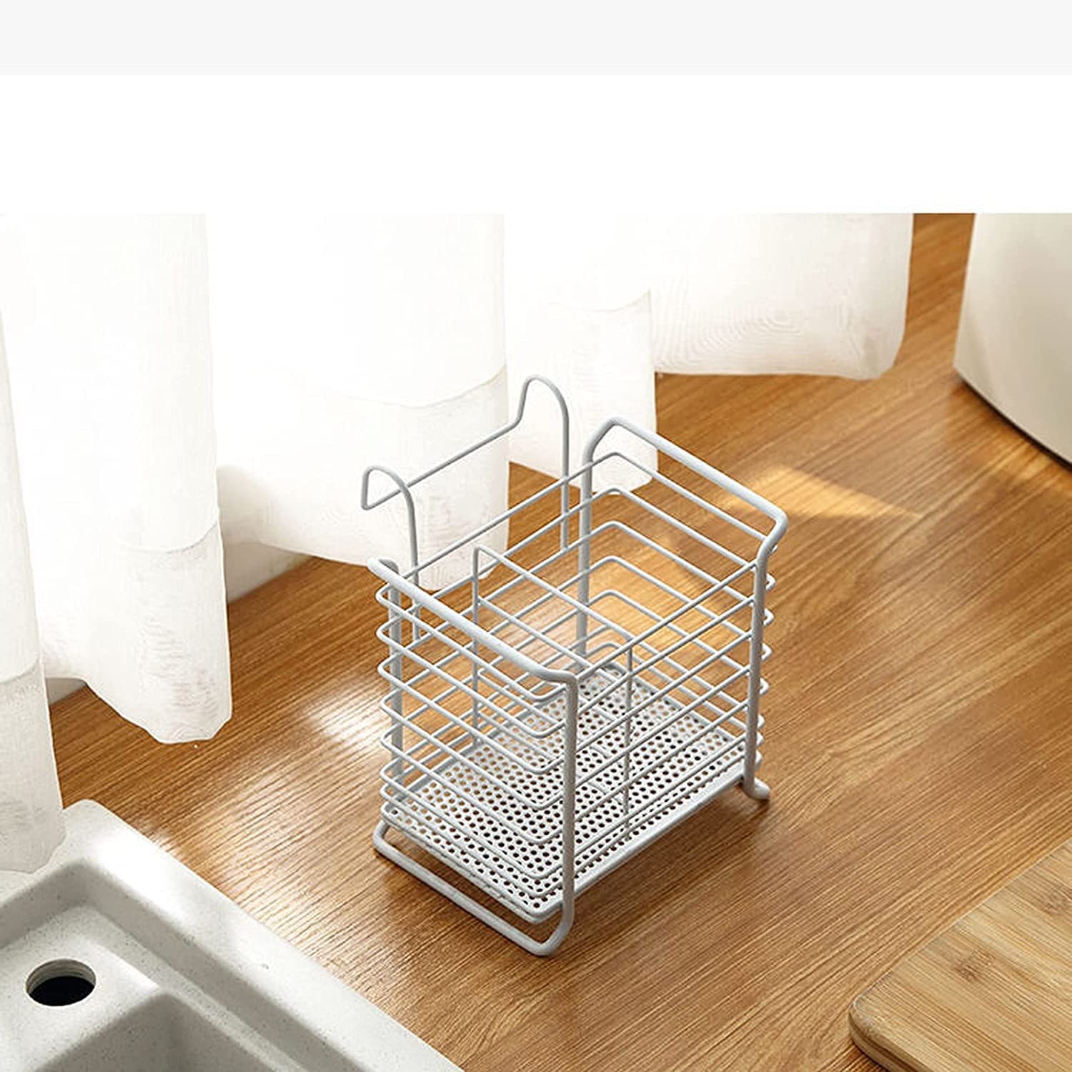 ceramic Utensil Caddy Iron Chopsticks Holder, Hanging Cutlery Drying Basket Draining Chopsticks Rack, Tableware Organizer Pen Holder chopstick holder (Color : Black)