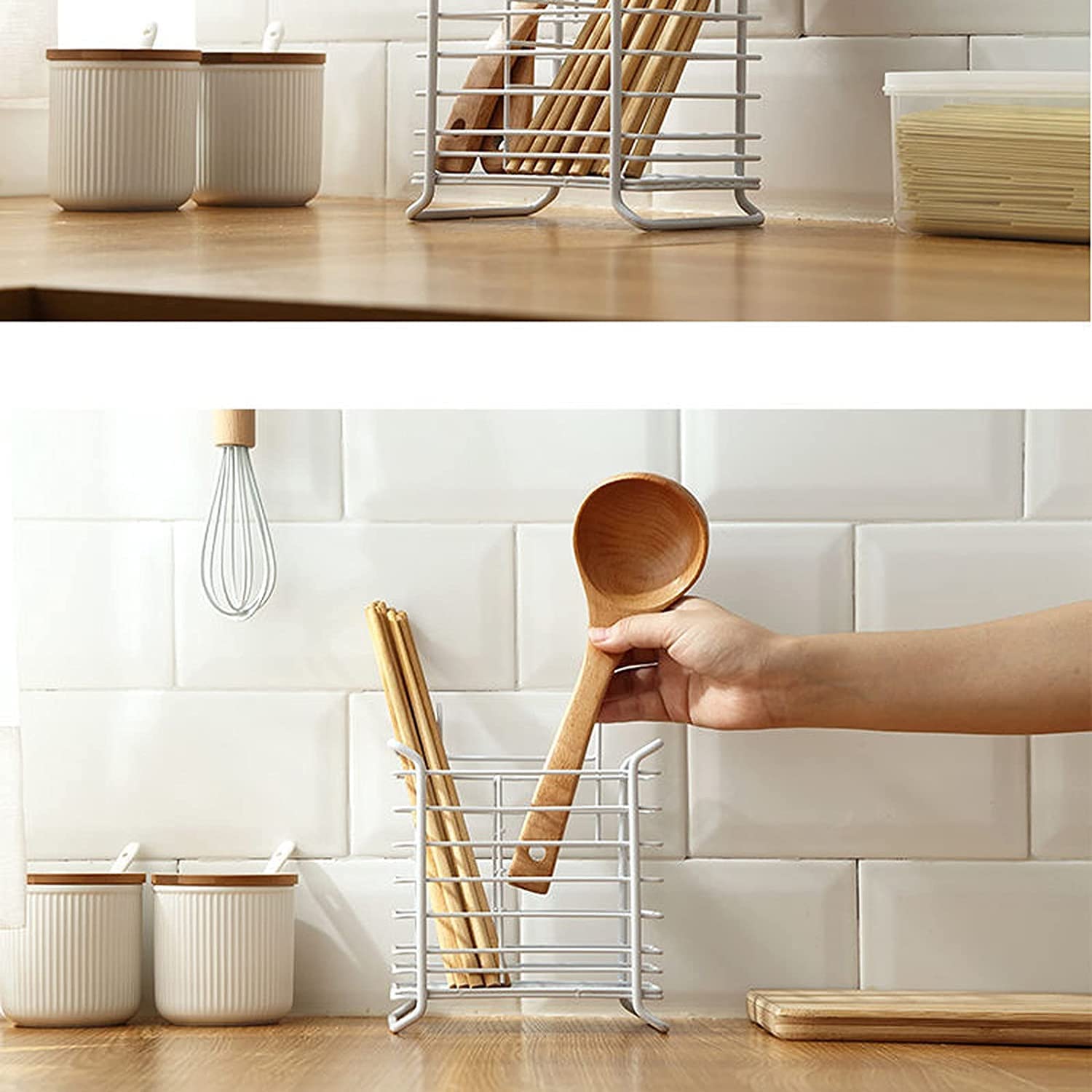 ceramic Utensil Caddy Iron Chopsticks Holder, Hanging Cutlery Drying Basket Draining Chopsticks Rack, Tableware Organizer Pen Holder chopstick holder (Color : Black)