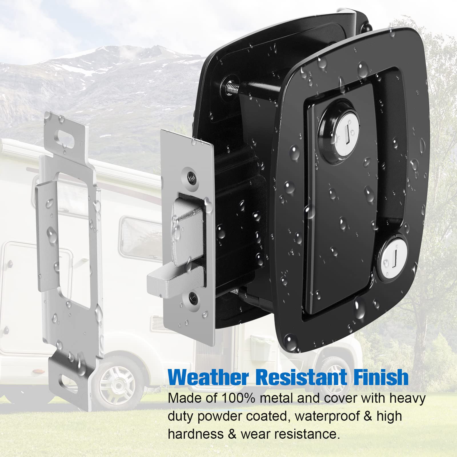 BEBOBLY RV Locks for Travel Trailers, RV Entry Door Lock with Paddle Deadbolt, 100% Zinc Alloy Metal Camper Door Latch Replacement Kit, with 4 RV Keys for Camper Cargo Hauler