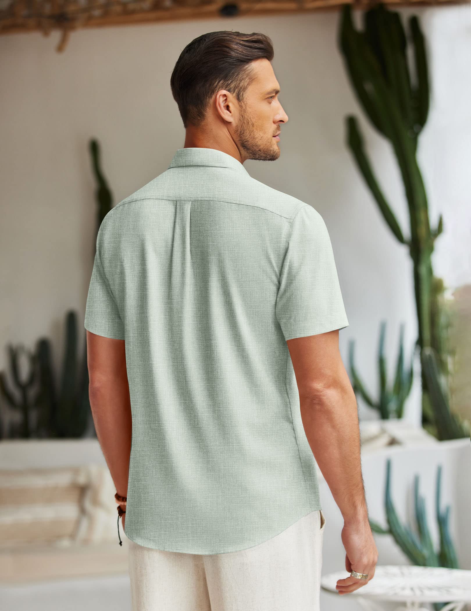 COOFANDY Men's Dress Shirt Short Sleeve Button Up Cotton Designer Shirt Big Tall Light Green