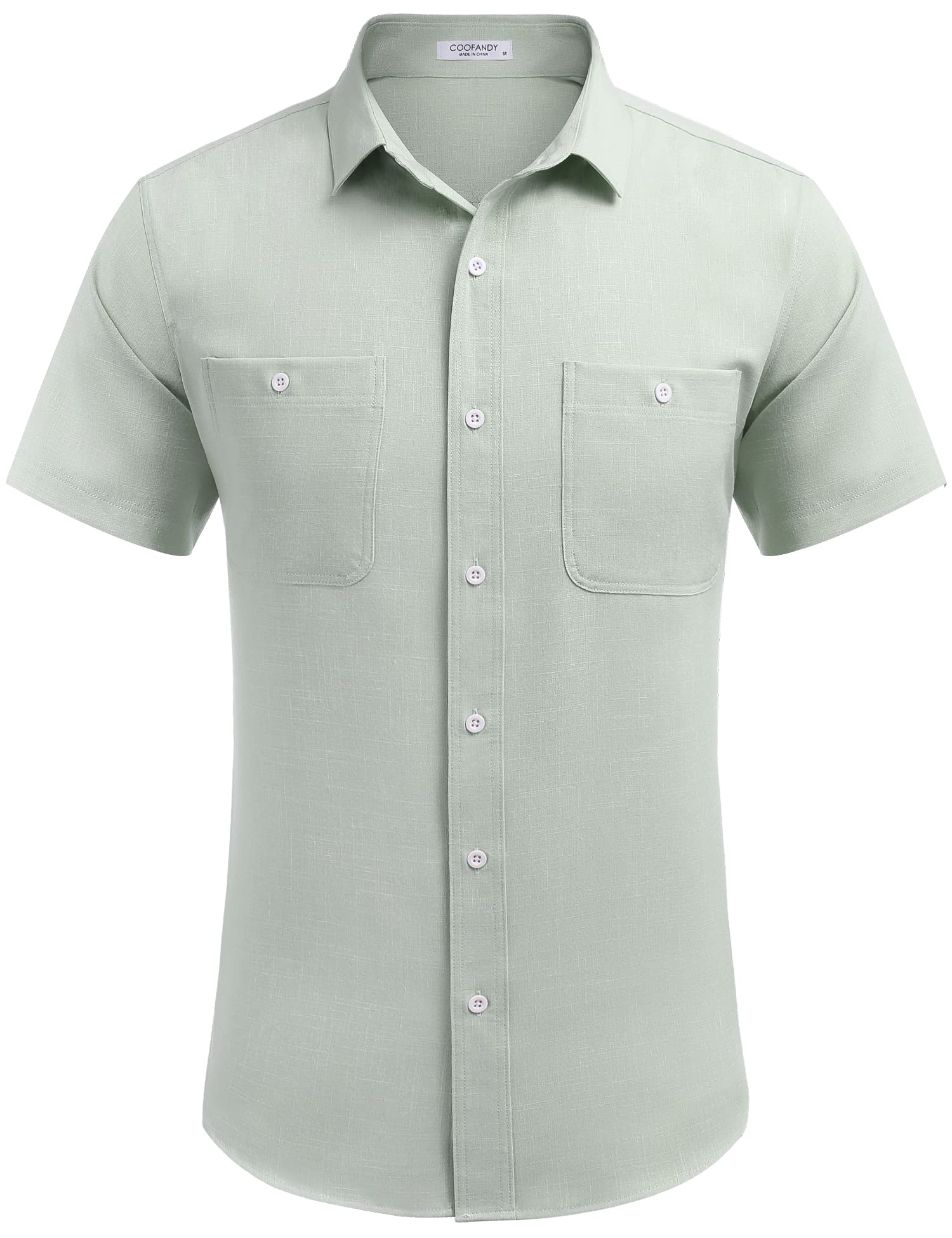 COOFANDY Men's Dress Shirt Short Sleeve Button Up Cotton Designer Shirt Big Tall Light Green