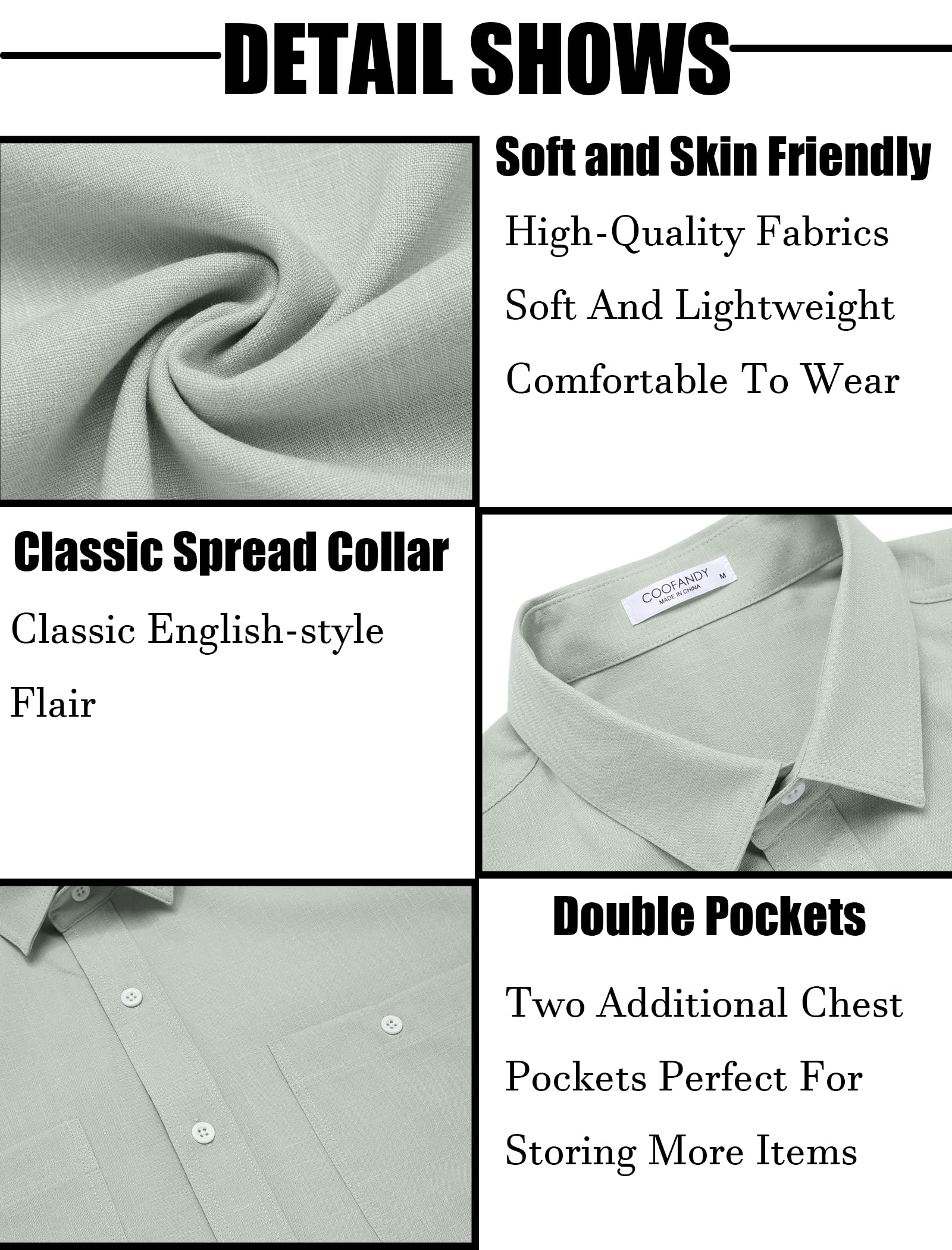 COOFANDY Men's Dress Shirt Short Sleeve Button Up Cotton Designer Shirt Big Tall Light Green
