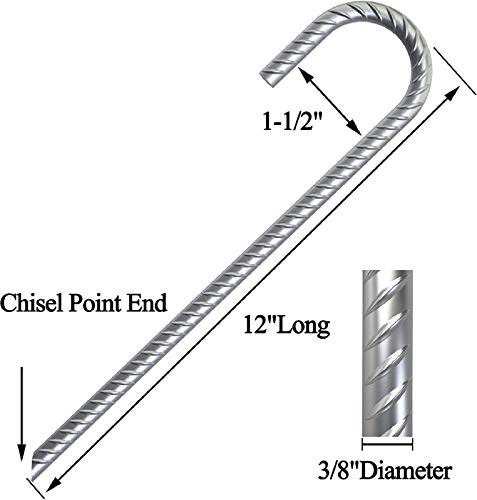 AAGUT 8 Pack Galvanized Rebar Tent Stakes J Hook 12 Inch, Chain Link Fence Stakes Canopy Yard Landscape Garden Staples, Heavy Duty Metal Steel Ground Anchors